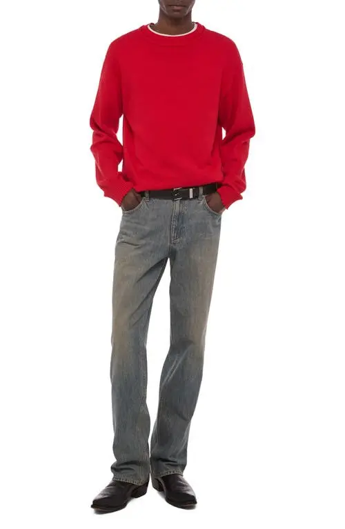 Helmut Lang Distressed Cotton Crewneck Sweater - Rosso