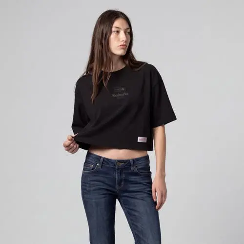 Mitchell & Ness Seattle Seahawks Core Essentials Micro Logo Boxy Crop T-shirt - Black