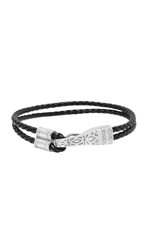 NIALAYA JEWELRY Black Leather Bracelet With Clasp - Black/silver