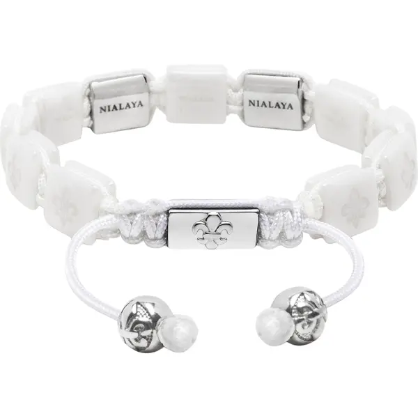 NIALAYA JEWELRY Ceramic Flatbead Bracelet With Cz - White Ceramic