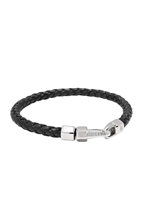 NIALAYA JEWELRY Braided Leather Bracelet - Black/silver