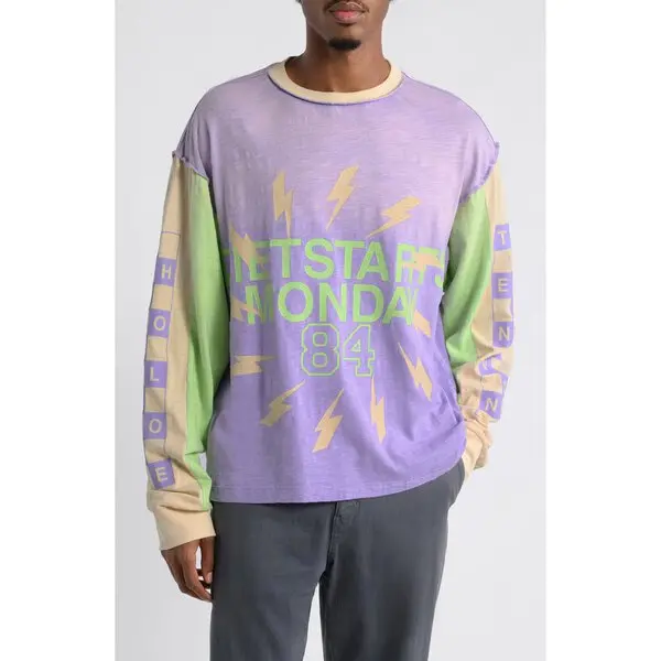 DIET STARTS MONDAY Bolt Panel Long Sleeve Graphic T-shirt - Lavender/lime
