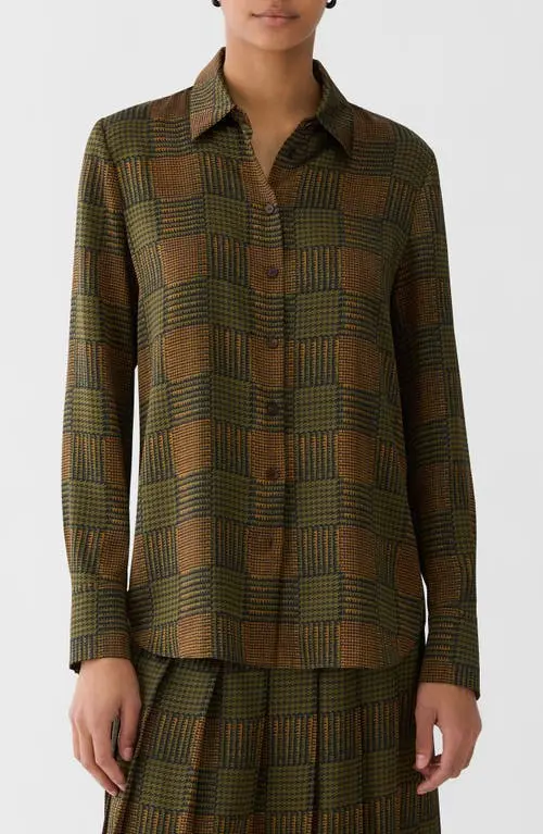 Lafayette 148 New York Scottie Silk Shirt - Forestmulti