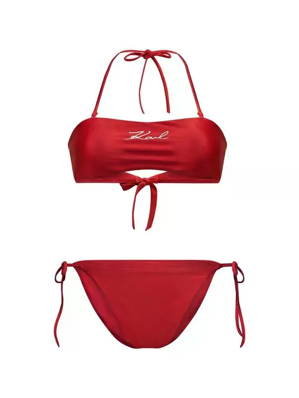 Karl Lagerfeld Signature Bandeau Bikini Set - Red
