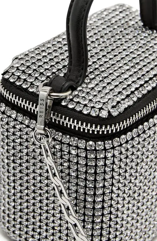 REISS Nova Crystal Embellished Box Clutch