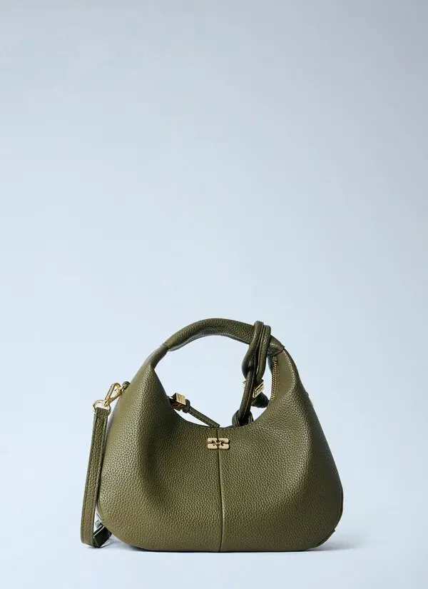 GANNI Hobo Mini Grained Handbag - Olive