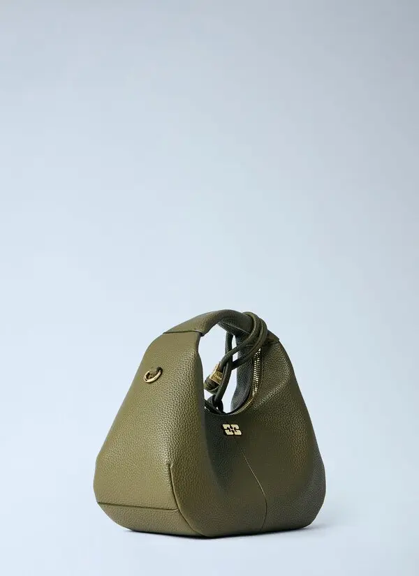 GANNI Hobo Mini Grained Handbag - Olive