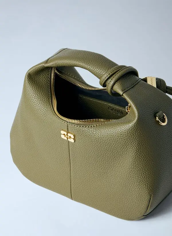 GANNI Hobo Mini Grained Handbag - Olive