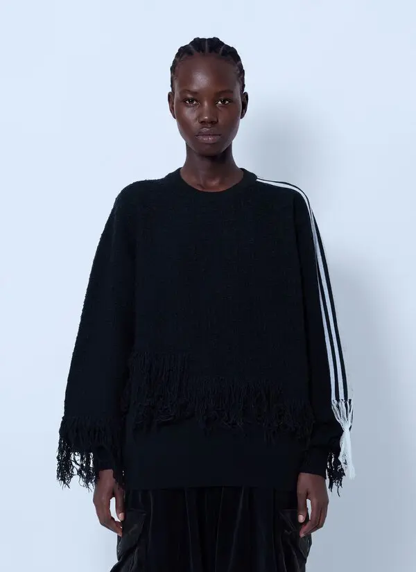 Y3 Knitted 3 Stripes Fringy Sweater - Black