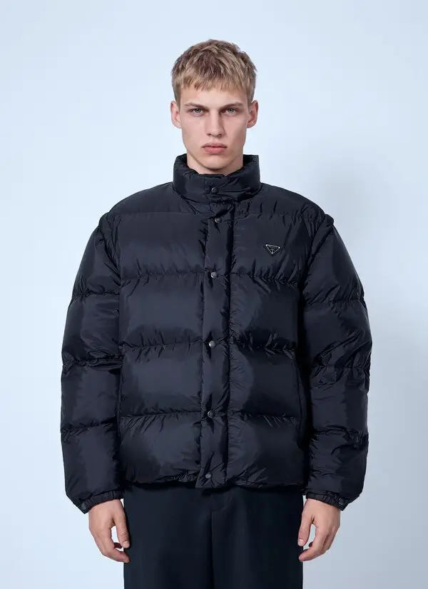 Prada Re-nylon Down Jacket With Removable Sleeves - Black