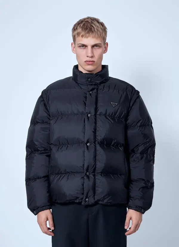 Prada Re-nylon Down Jacket With Removable Sleeves - Black