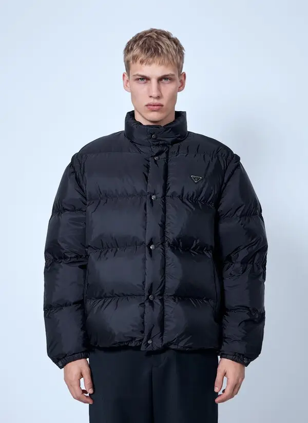 Prada Re-nylon Down Jacket With Removable Sleeves - Black