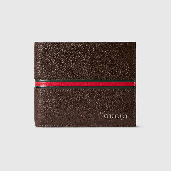Gucci Bi-fold Wallet With Web Leather - Brown