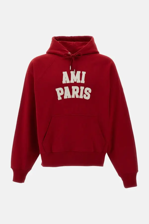 AMI Paris Felpa Con Cappuccio Con Ricamo Logo - Rosso