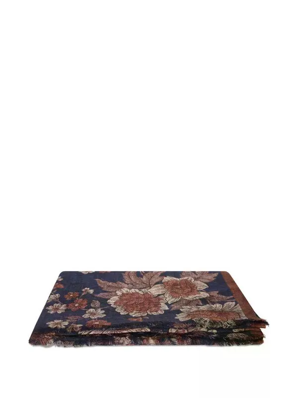DELL'OGLIO Floral-print Frayed Scarf - Blue