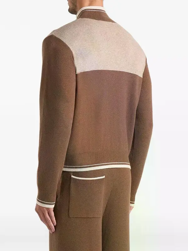 Manière De Voir Mathieu In Taupe/beige Color-block Signature Knit Jacket - Brown