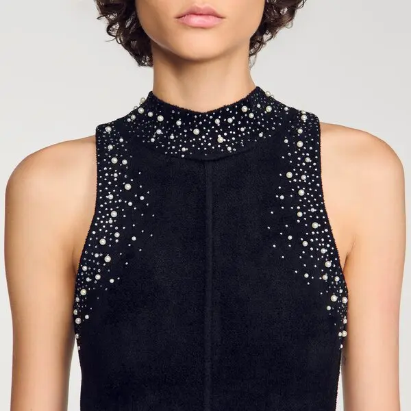 Sandro Rhinestone Velvet Maxi Dress