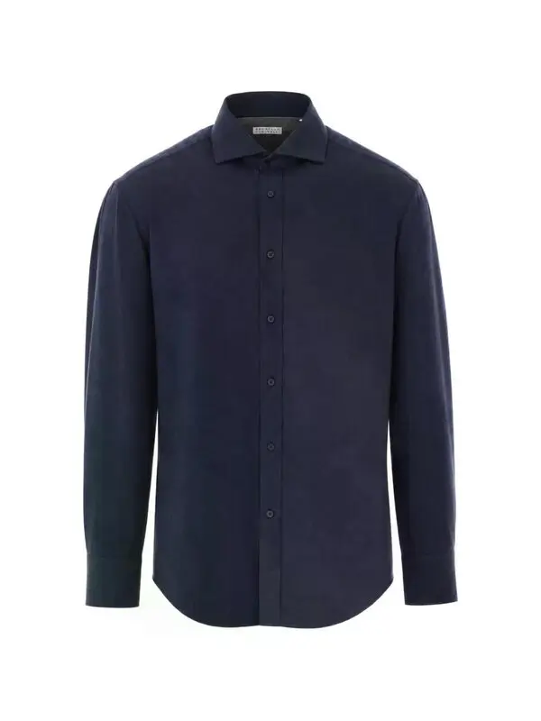 Brunello Cucinelli Herringbone-weave Long-sleeve Shirt - Blue