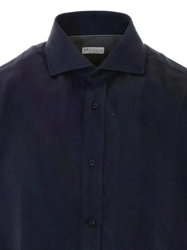 Brunello Cucinelli Herringbone-weave Long-sleeve Shirt
