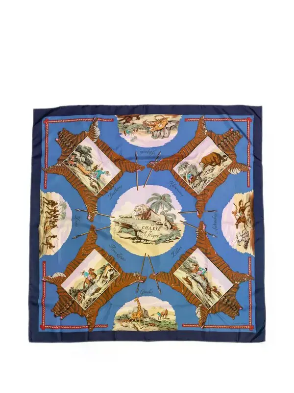 Hermès La Chasse En Afrique Silk Scarf - Blue