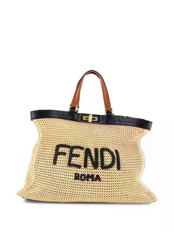 Fendi Peekaboo X- Raffia Medium Tote Bag - Black
