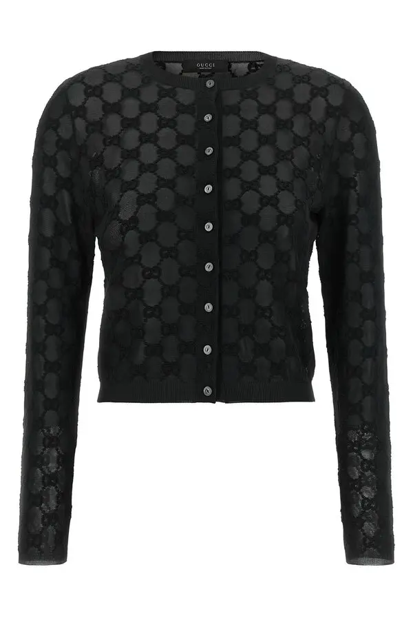 Gucci Gg Embroidery Cardigan - Black