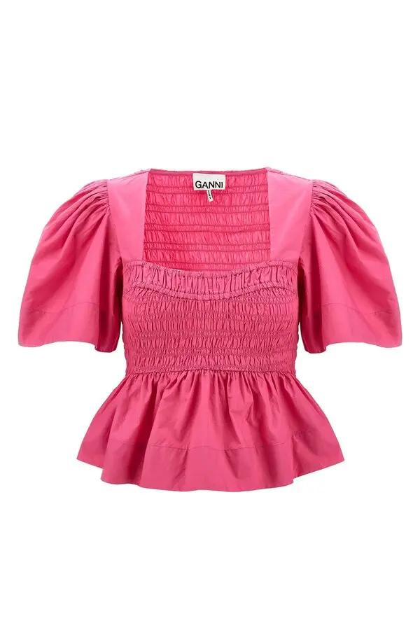 GANNI Smock Stitch Top - Fuchsia