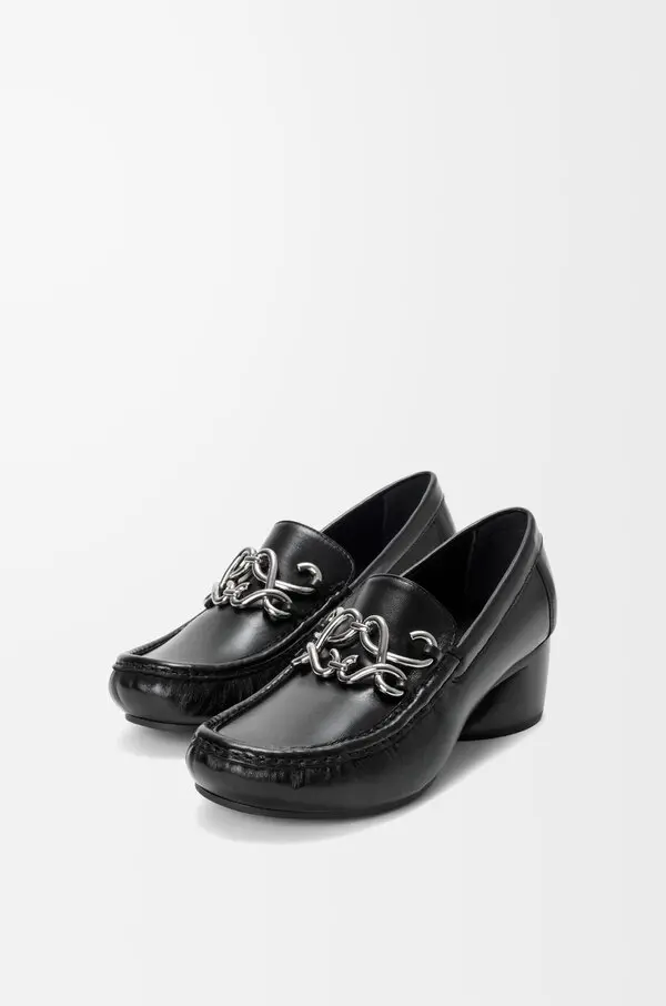 Loewe Oval Double L Loafer In Soft Leather Skin - Black