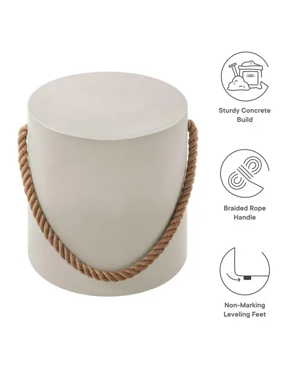 MODWAY Isera Indoor Outdoor Patio Rope Concrete Side Table Stool