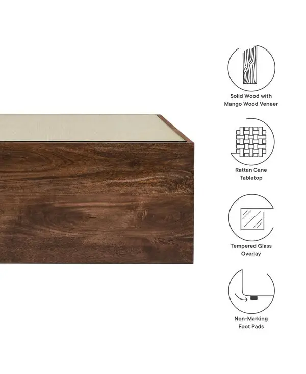 MODWAY Truett Square Wood Rattan Coffee Table