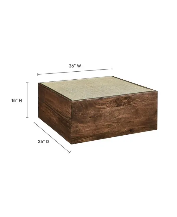 MODWAY Truett Square Wood Rattan Coffee Table