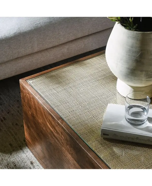 MODWAY Truett Square Wood Rattan Coffee Table