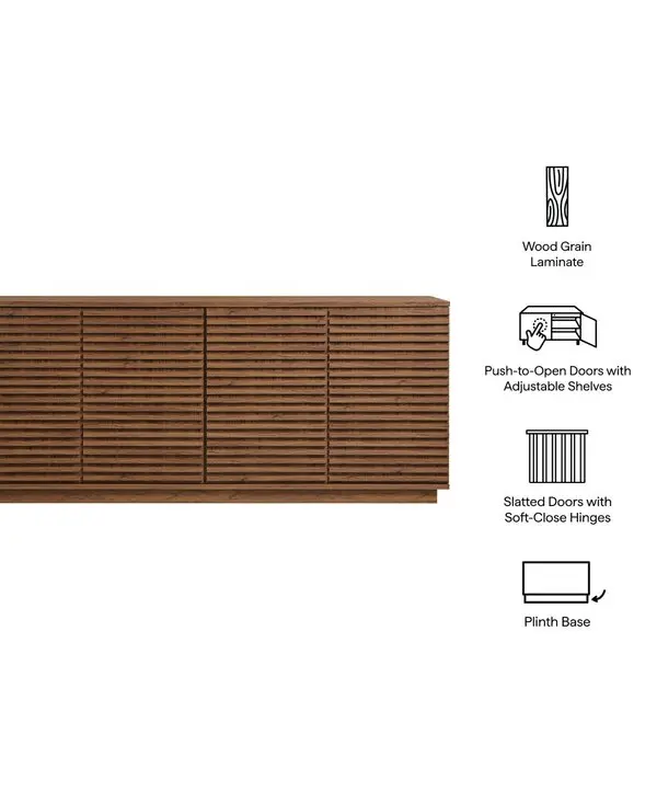 MODWAY Render 4-door Fluted Sideboard Cabinet Tv Stand - Walnut