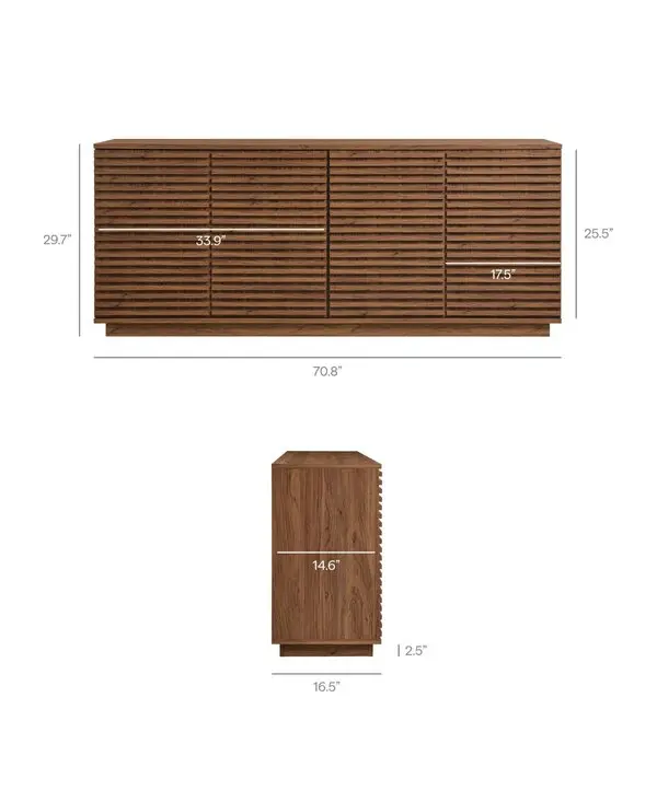 MODWAY Render 4-door Fluted Sideboard Cabinet Tv Stand - Walnut