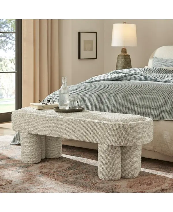 MODWAY Mossi 52-inch Oval Boucle Fabric Bench - Marble