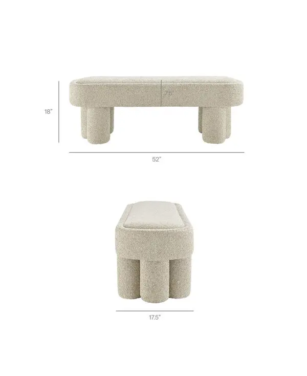 MODWAY Mossi 52-inch Oval Boucle Fabric Bench - Marble