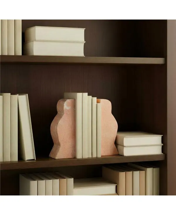 OLIVE GROVE Decorative Travertine Wave Bookends - Blush