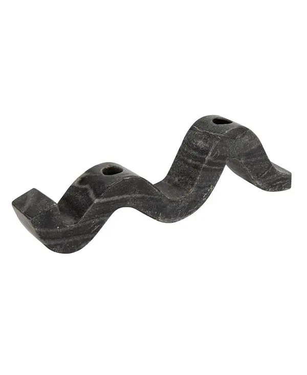 OLIVE GROVE Marble Wave Double Taper Candle Holder - Black