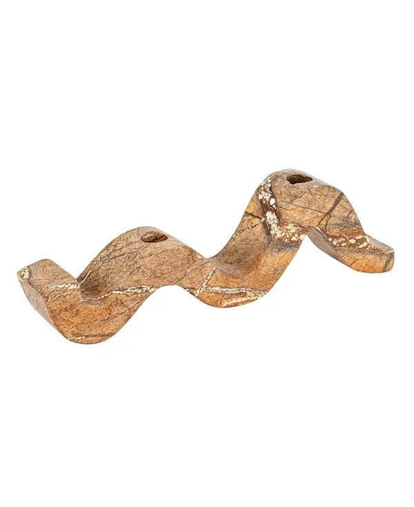OLIVE GROVE Marble Wave Double Taper Candle Holder - Brown