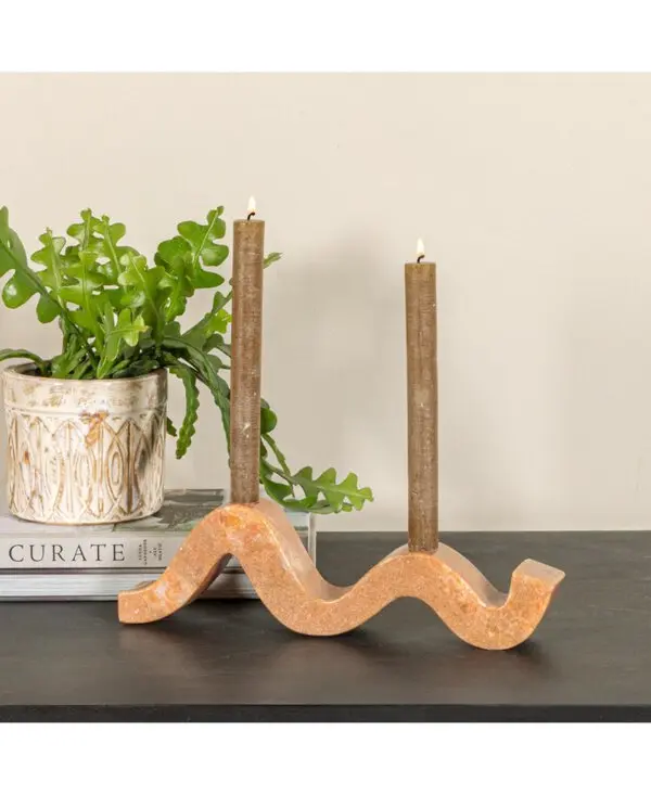 OLIVE GROVE Marble Wave Double Taper Candle Holder - Pink