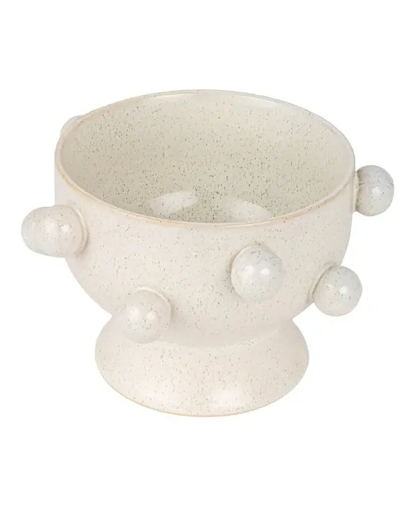 OLIVE GROVE Round Stoneware Planter With Orbs And Reactive Glaze