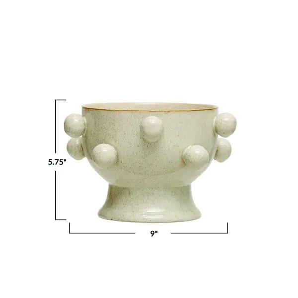 OLIVE GROVE Round Stoneware Planter With Orbs And Reactive Glaze