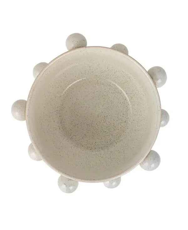 OLIVE GROVE Round Stoneware Planter With Orbs And Reactive Glaze