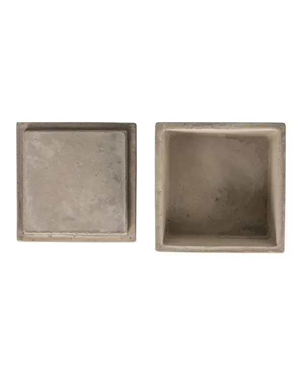 OLIVE GROVE Contemporary Cement Boxes With Lids, Set Of 2