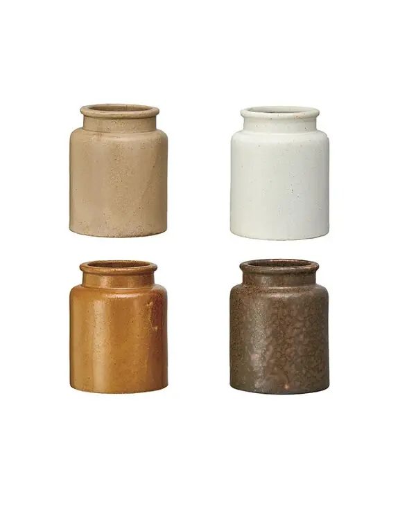 OLIVE GROVE Rustic Reactive Glaze Stoneware Jars, Set Of 4