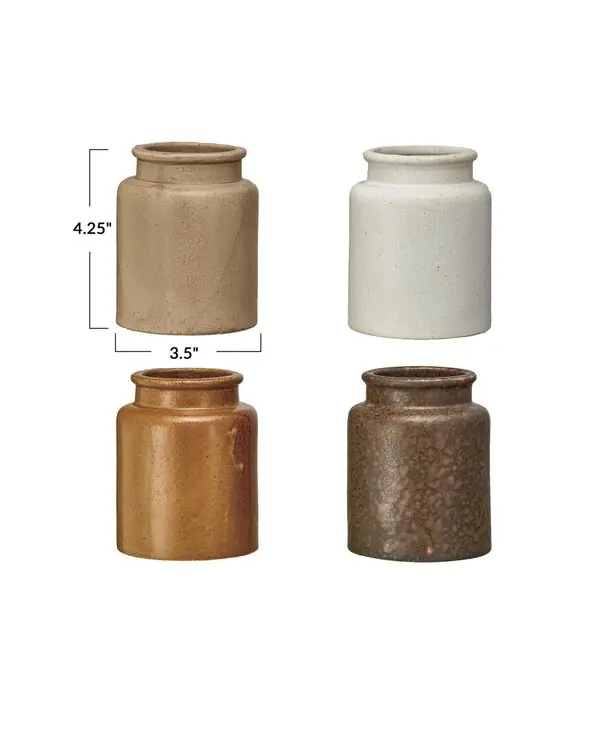 OLIVE GROVE Rustic Reactive Glaze Stoneware Jars, Set Of 4