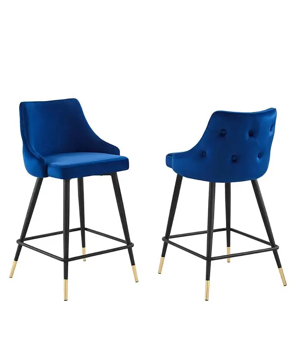 MODWAY Adorn Performance Velvet Counter Stool, Set Of 2 - Navy