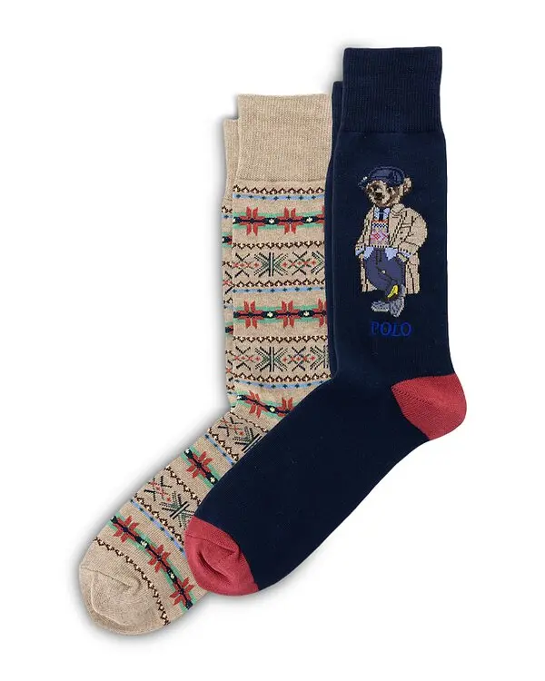 Polo Ralph Lauren Itchfield Bear Cotton Blend Crew Socks, Pack Of 2