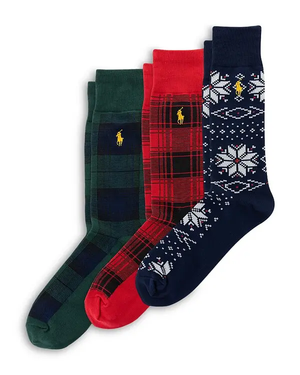 Polo Ralph Lauren Snowflake & Plaid Cotton Socks, Pack Of 3