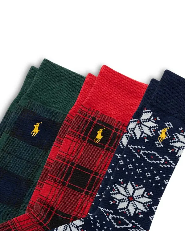 Polo Ralph Lauren Snowflake & Plaid Cotton Socks, Pack Of 3